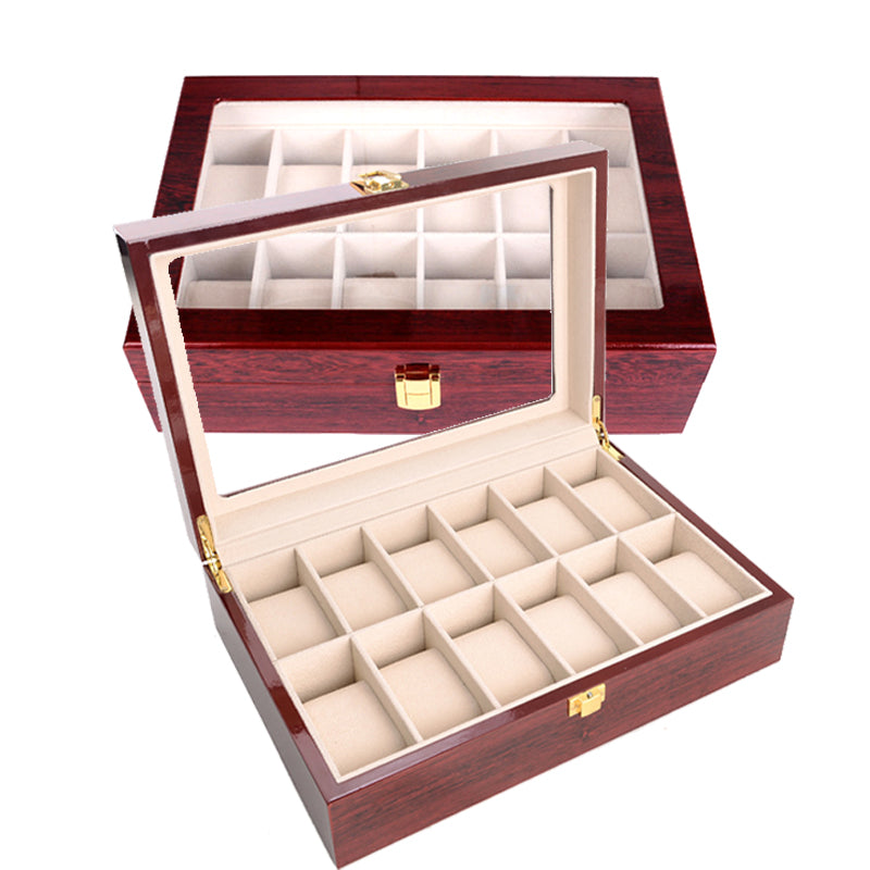 Luxury-6-10-12-Slots-Wooden-Watch-Box-for-Men-Watch-Case-Real-Glass-Top ...
